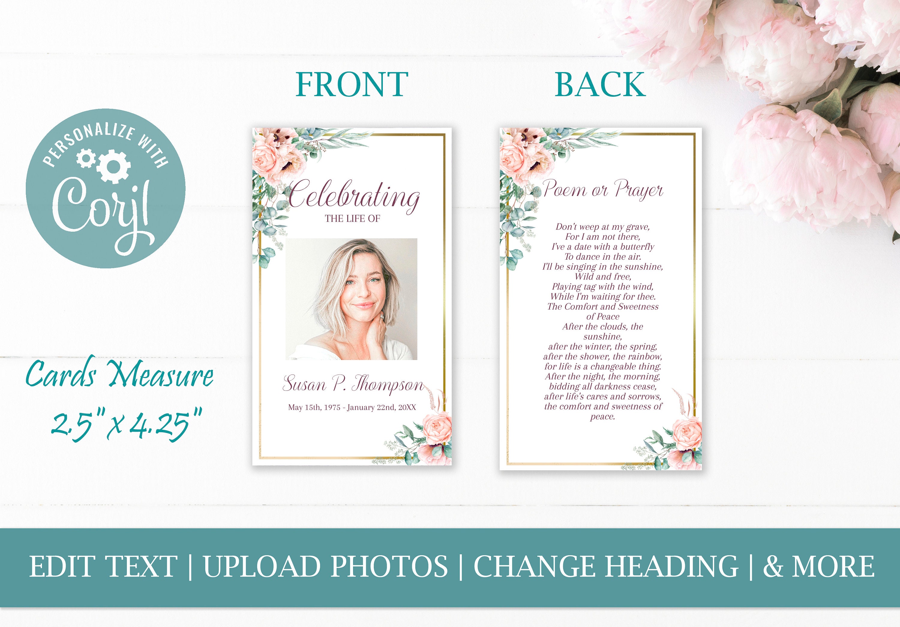 Pink Floral Funeral Prayer Cards Funeral Keepsake Pink | Etsy