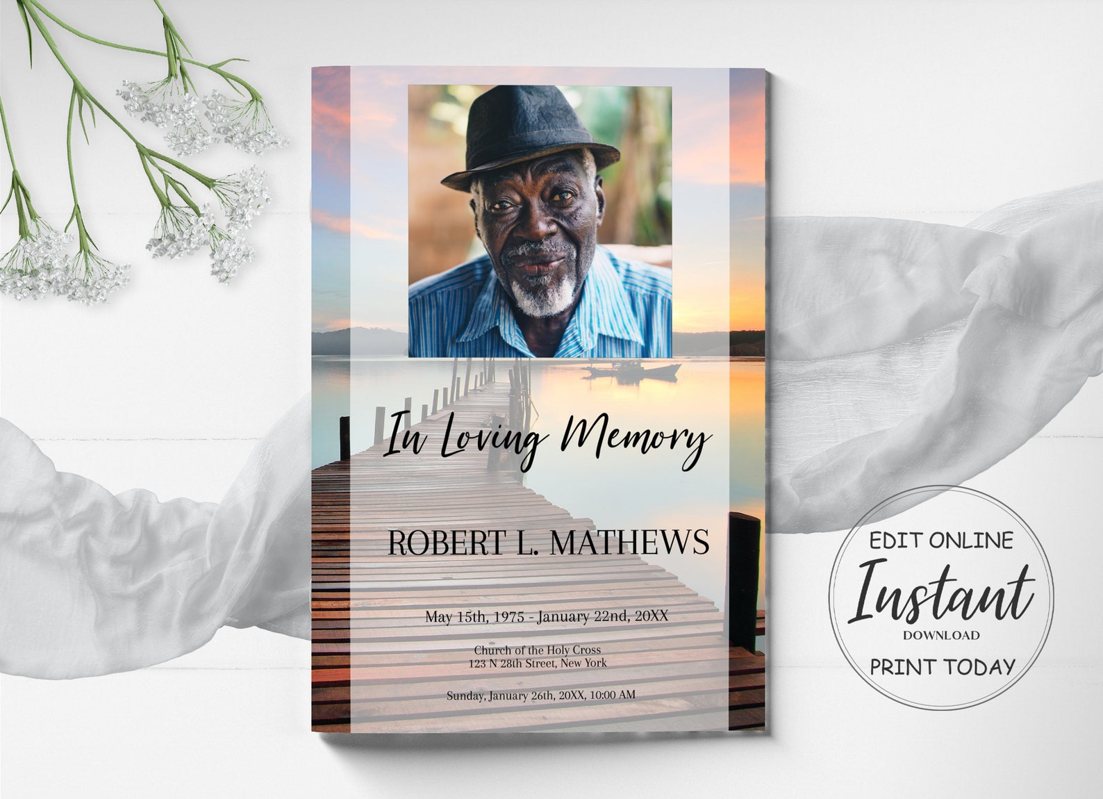 Editable Funeral Program Template for Man Obituary Template - Etsy Canada