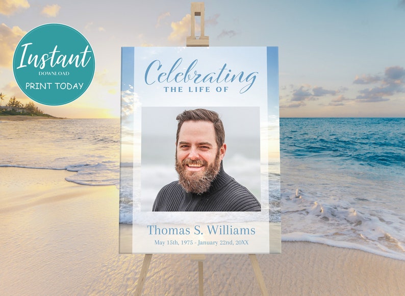 Editable Funeral Poster | Blue Ocean Memorial Poster | Celebration of ...