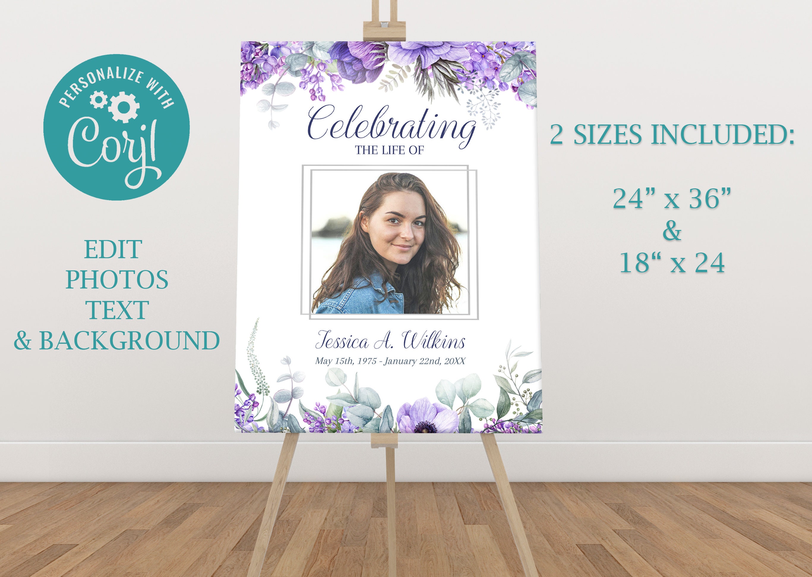 Purple Funeral Poster | Purple Floral Memorial Poster | Lilac ...