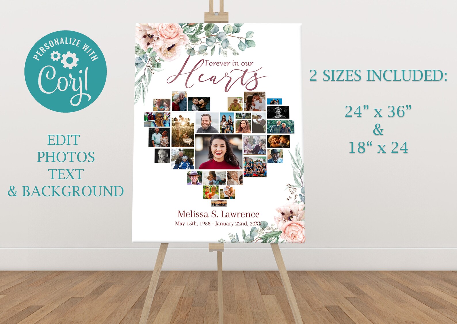 Pink Roses Heart Collage Funeral Poster Pink Floral Memorial - Etsy