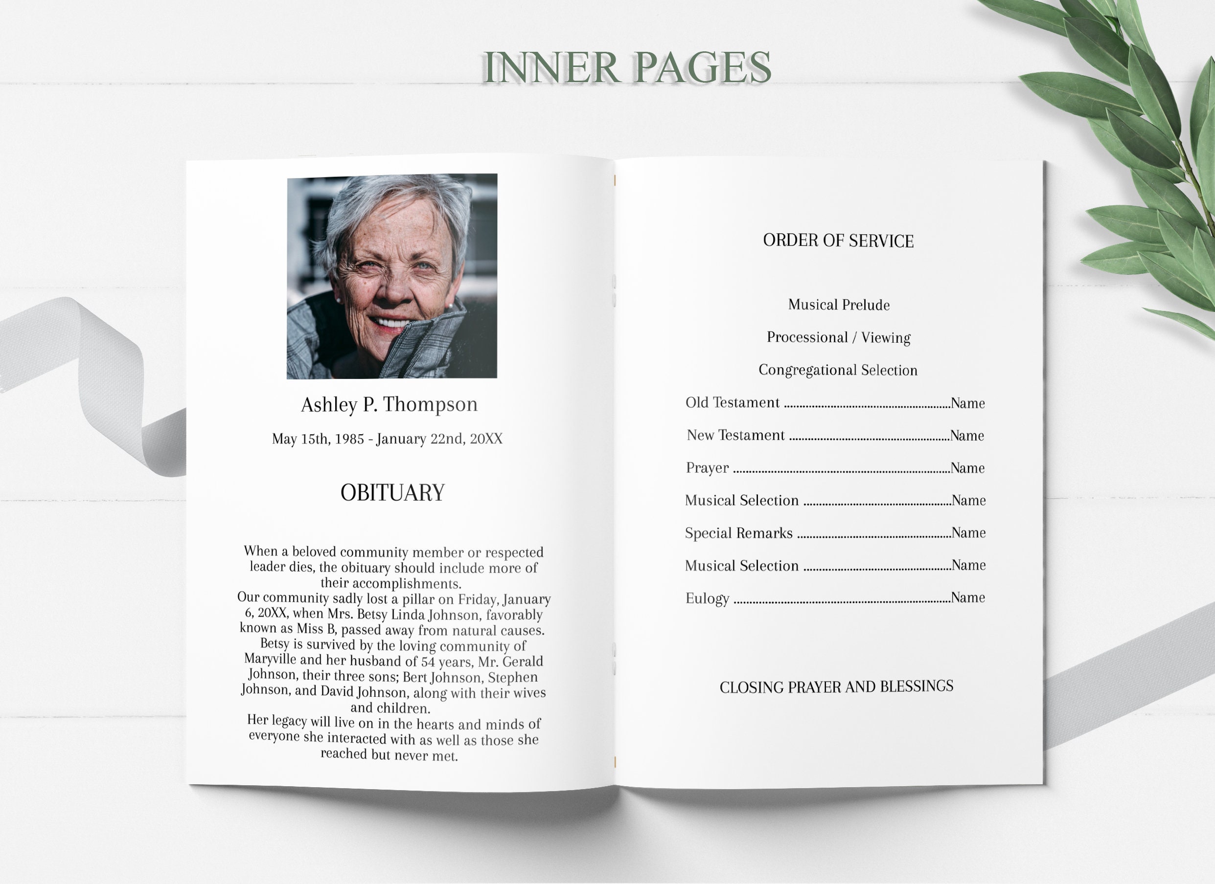 Editable Funeral Program Template | Obituary Template to Honor Your ...