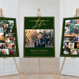 Green and Gold Funeral Poster Photo Display Memorial Poster - Etsy