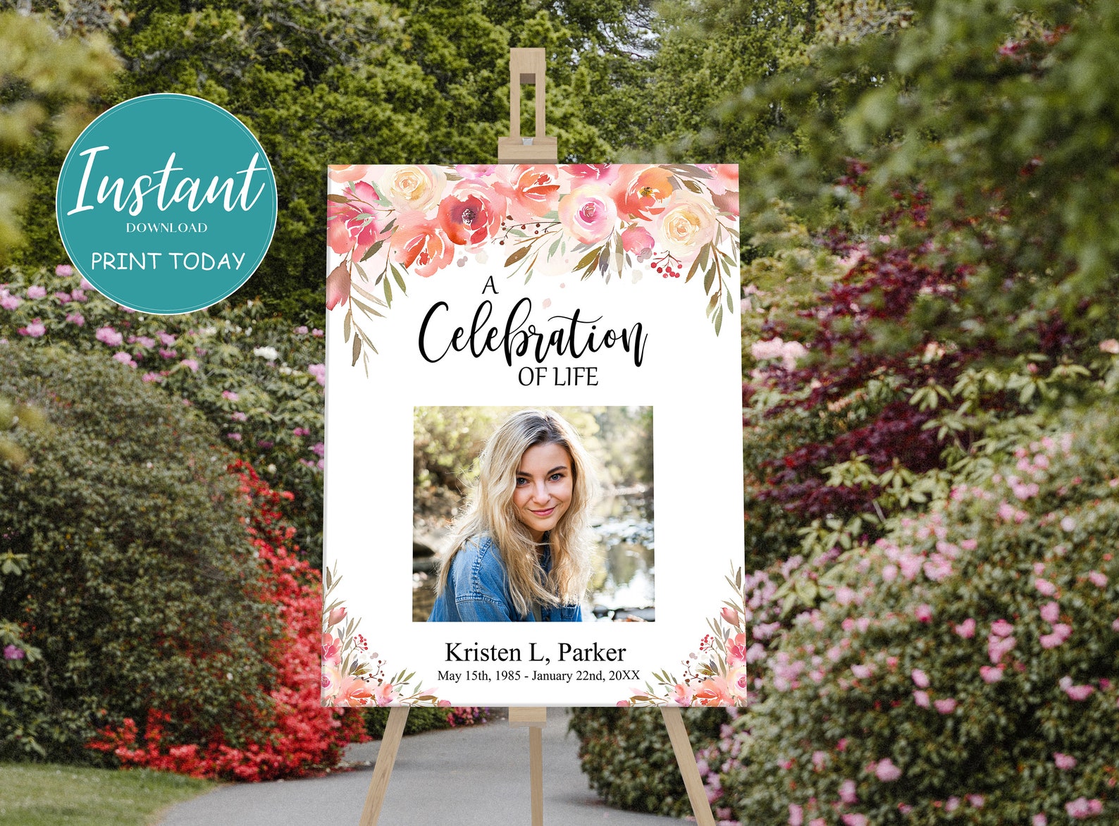 Pink Floral Funeral Poster Celebration of Life Sign - Etsy