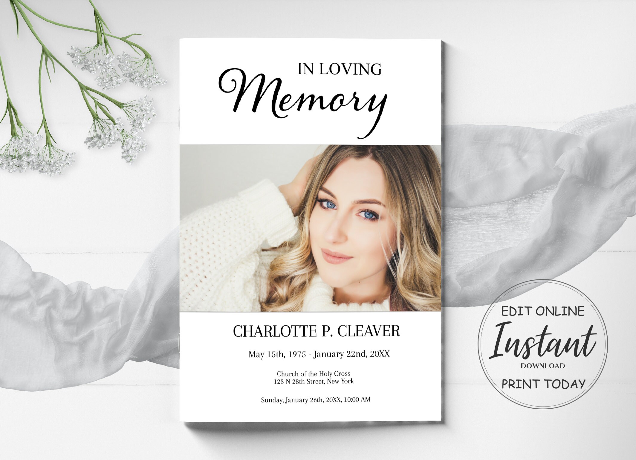 Editable Funeral Program Template for Woman Obituary - Etsy