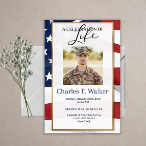 American Flag Military Funeral Invitation Card | Funeral Announcement ...