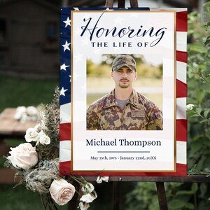 American Flag Funeral Welcome Sign | Military Funeral Poster Photo Sign ...