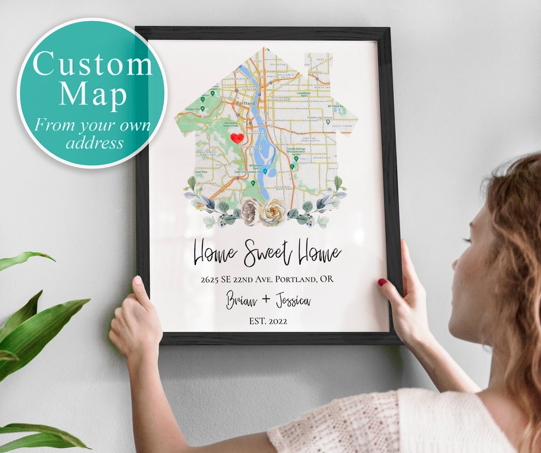 Housewarming Gift, Closing Gift , Custom New House Map, First Home Gift ...