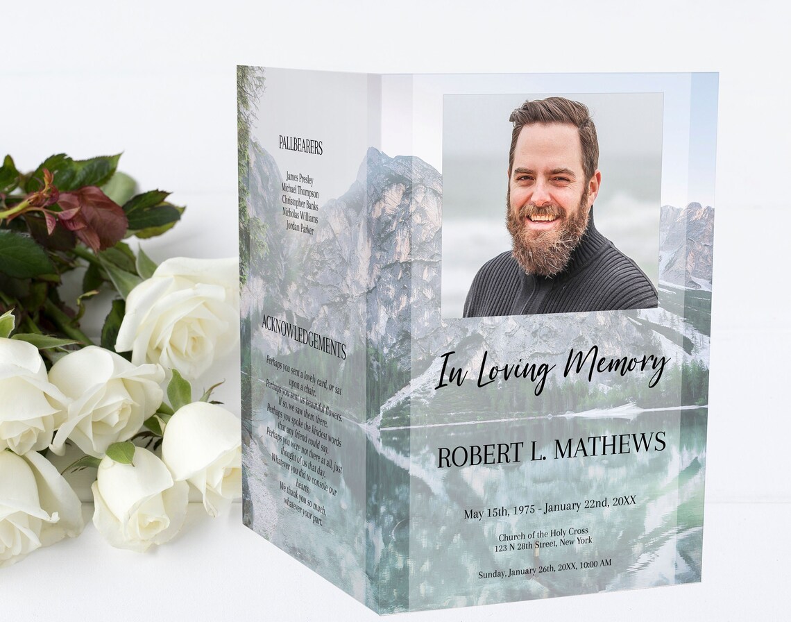 Editable Funeral Program Template for Man Obituary Template | Etsy