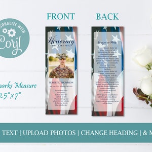 American Flag Military Funeral Bookmarks | Veteran Funeral Keepsake ...