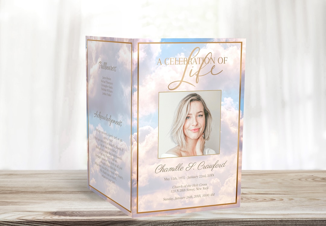Clouds Funeral Program Template | Pink Sky Clouds Obituary Template ...