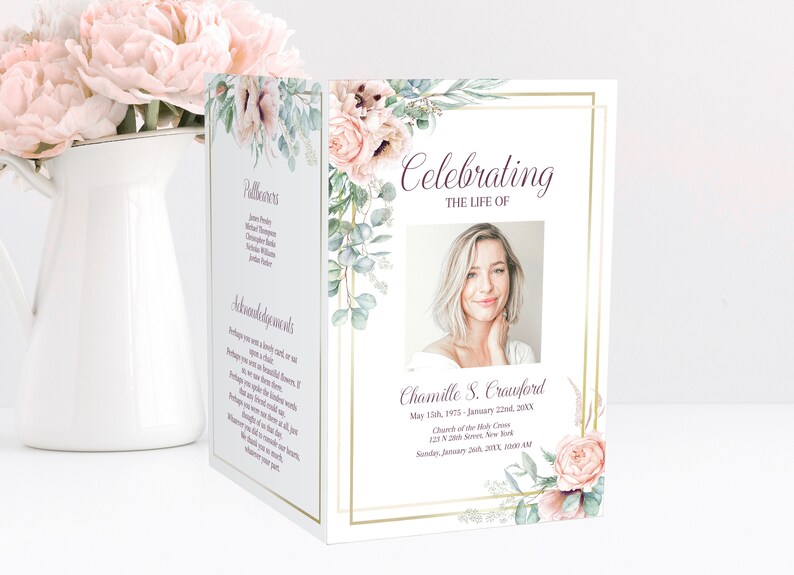 Pink Roses Funeral Bundle | Pink Floral Celebration of Life Templates ...