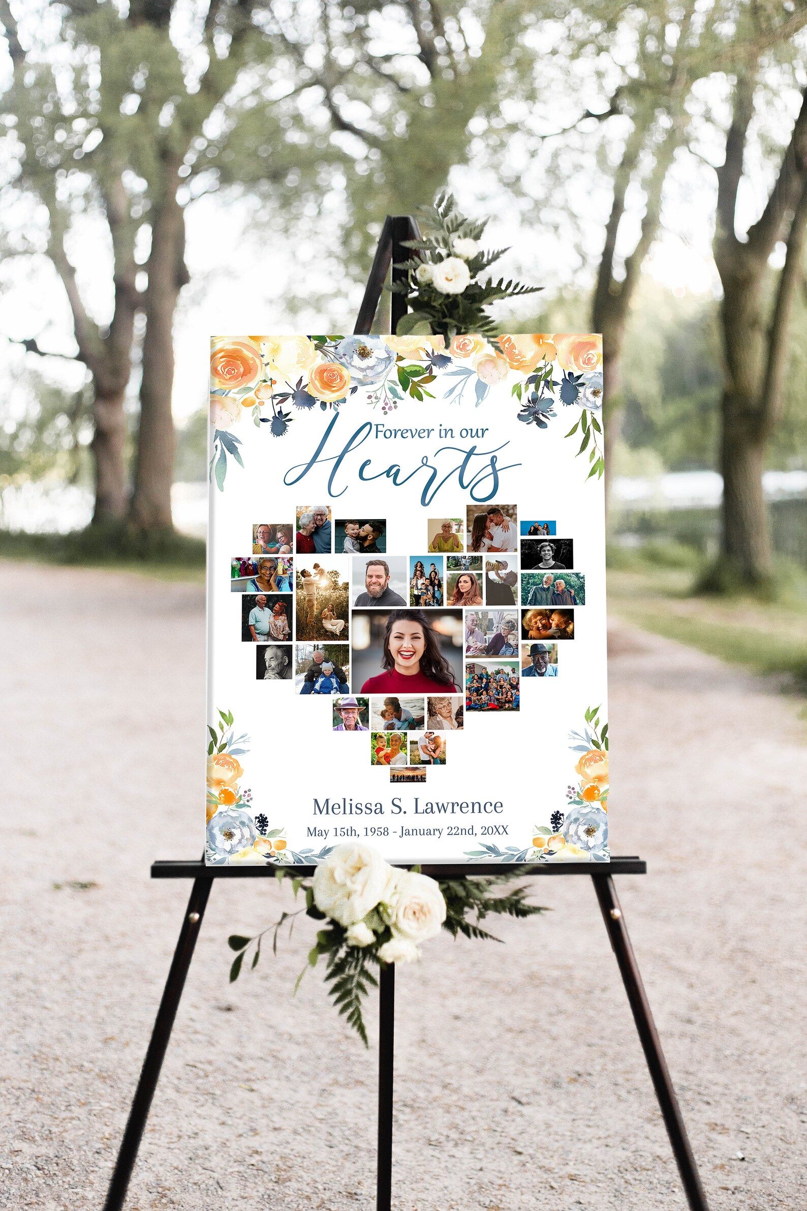 Yellow Roses Heart Collage Funeral Poster Memorial Poster - Etsy