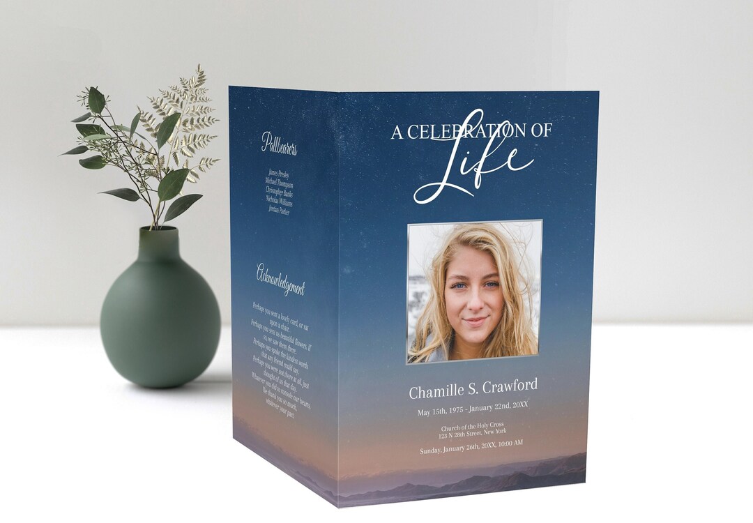 Editable Starry Sky Funeral Program Template | Obituary Template ...