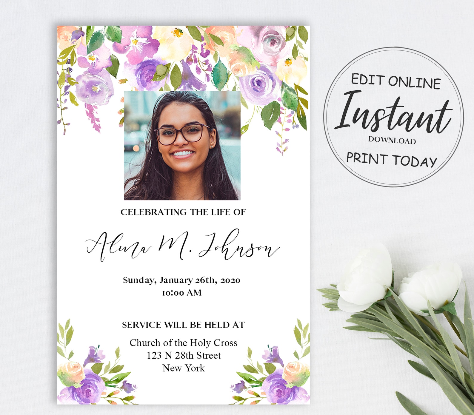 Funeral Announcement Template for Woman Obituary Template to - Etsy
