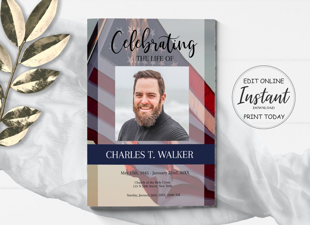 American Flag Funeral Program Template | Military Obituary Template ...