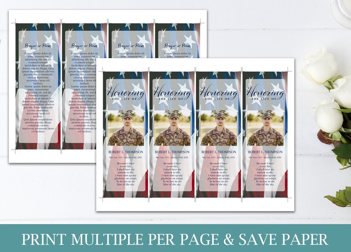 American Flag Military Funeral Bookmarks | Veteran Funeral Keepsake ...