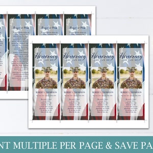 American Flag Military Funeral Bookmarks | Veteran Funeral Keepsake ...