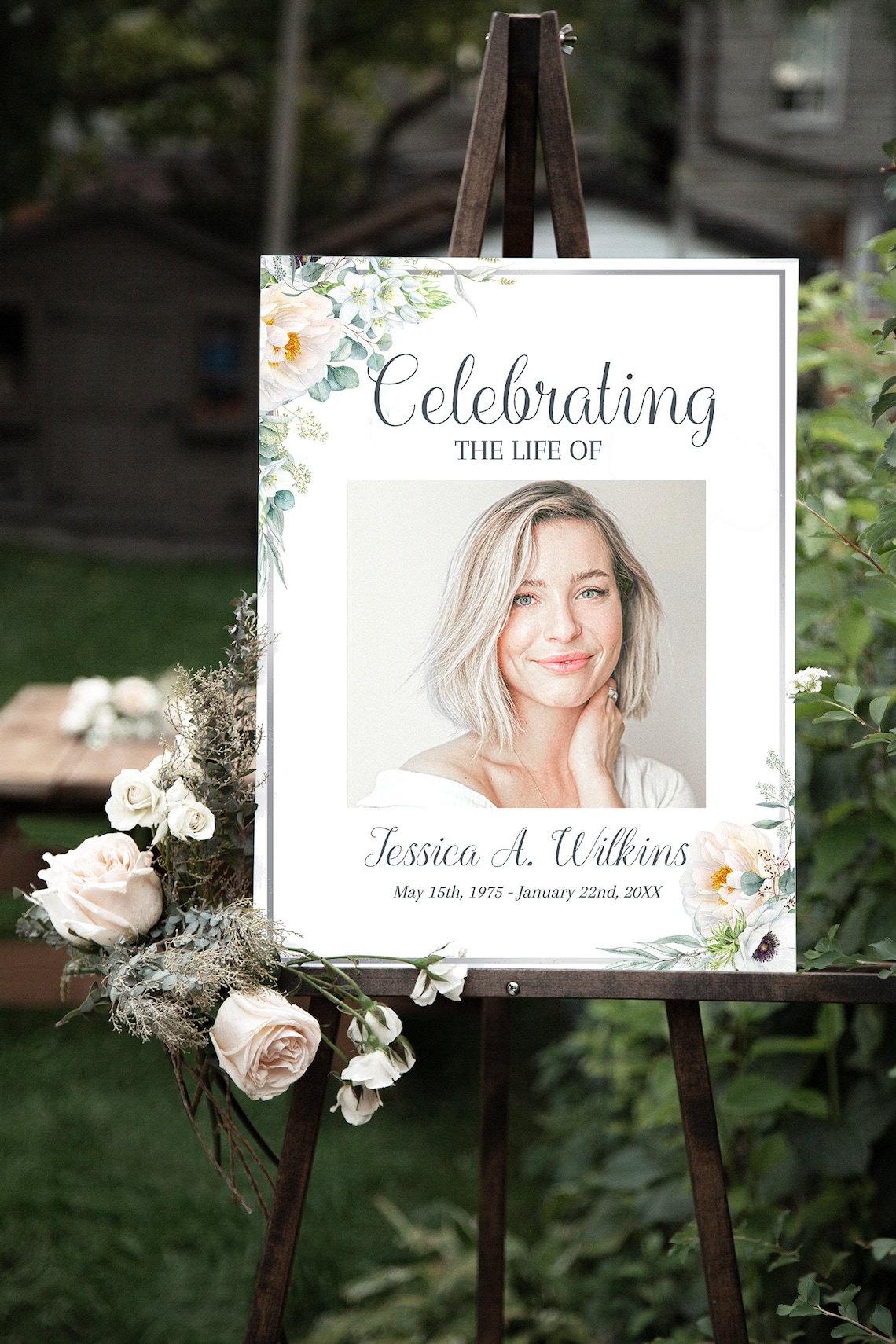 White Roses Funeral Poster Pink Floral Memorial Poster - Etsy