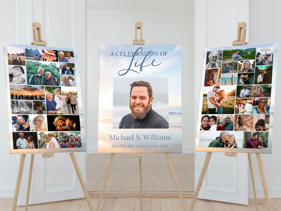 Funeral Collage Blue Sky and Clouds Poster Set | Heaven Memorial Poster ...