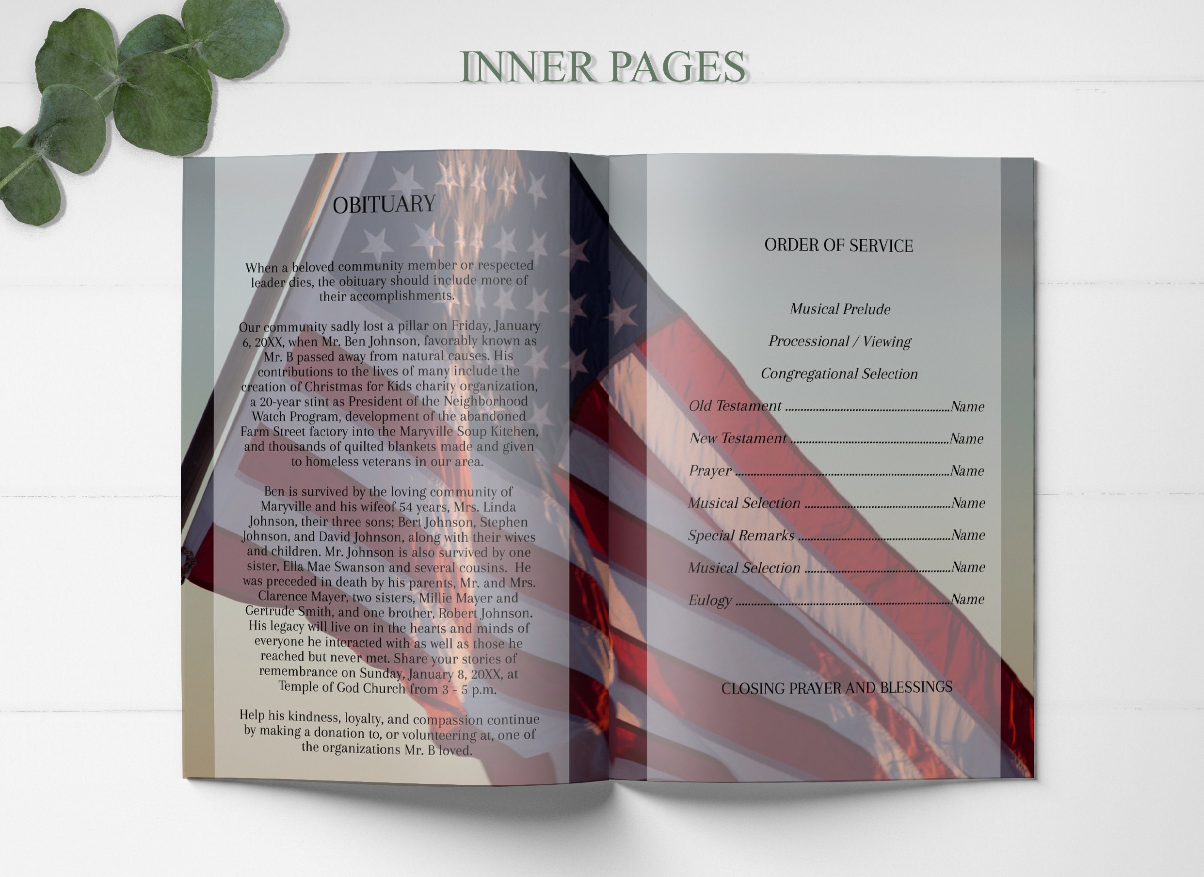 American Flag Funeral Program Template Obituary Template - Etsy Canada