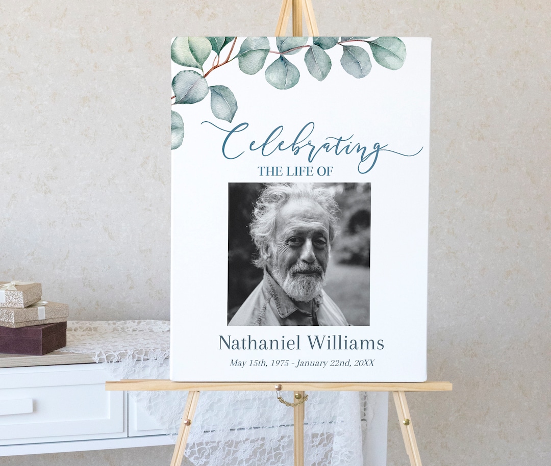 Editable Funeral Poster | Greenery Memorial Poster | Eucalyptus Funeral ...