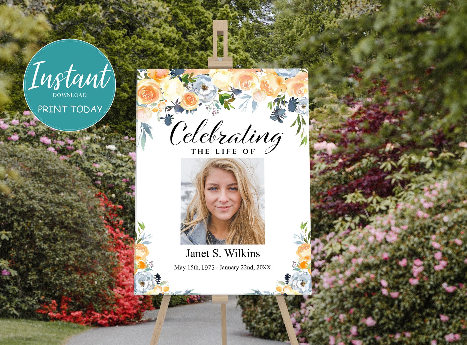 Yellow Roses Funeral Poster | Memorial Poster | Floral Celebration of ...