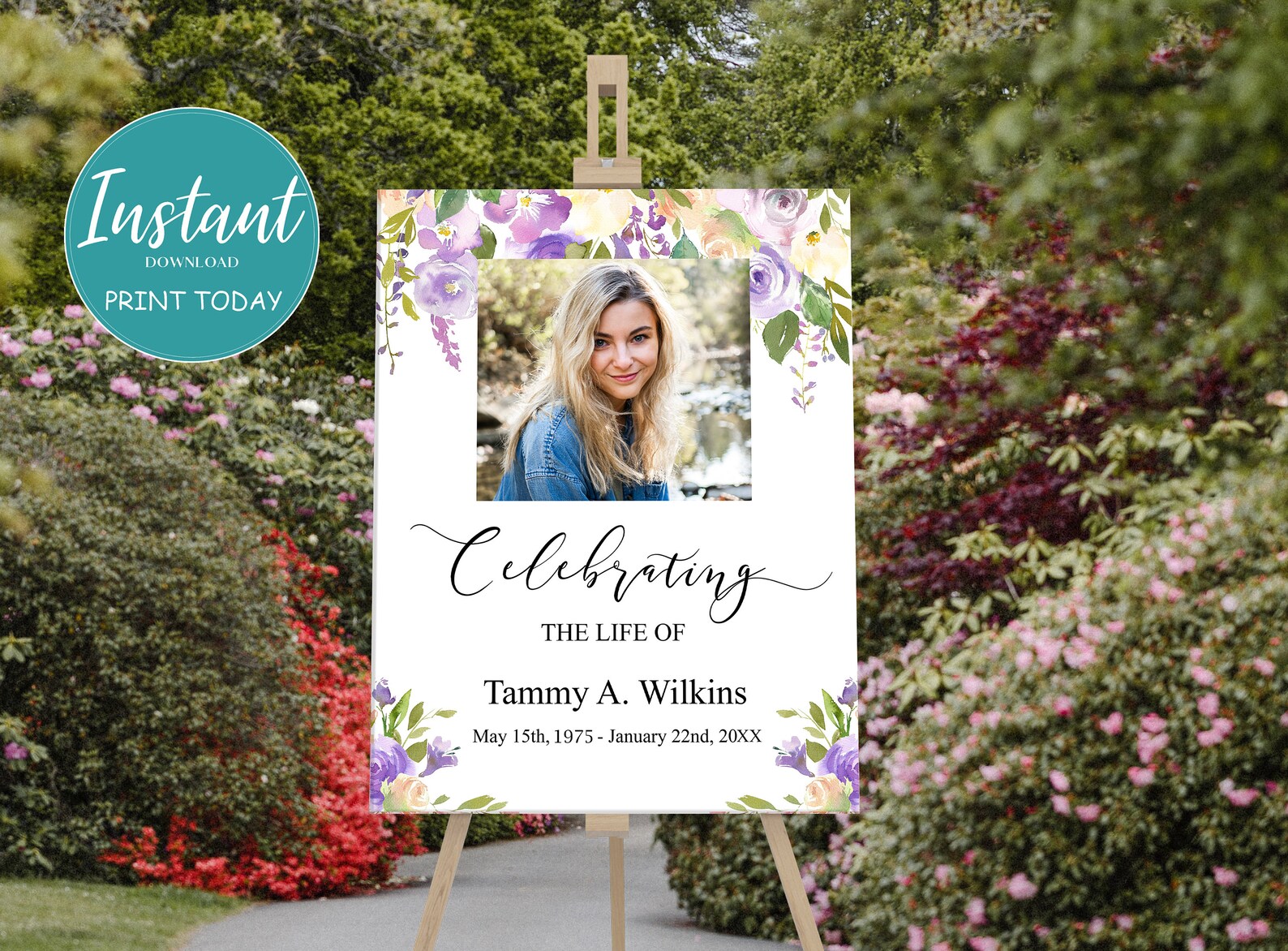 Purple Funeral Poster | Celebration of Life Sign | Memorial Poster ...