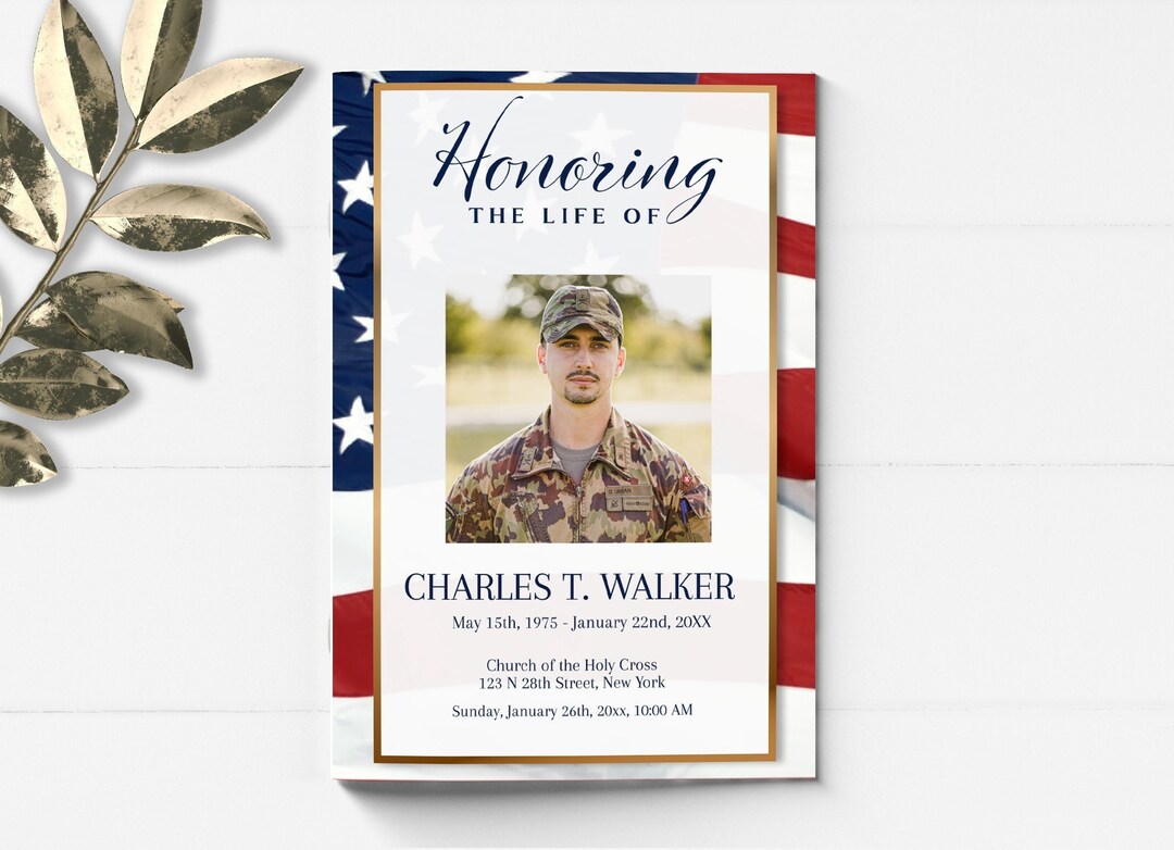 Editable American Flag Funeral Program Template | Military Funeral ...