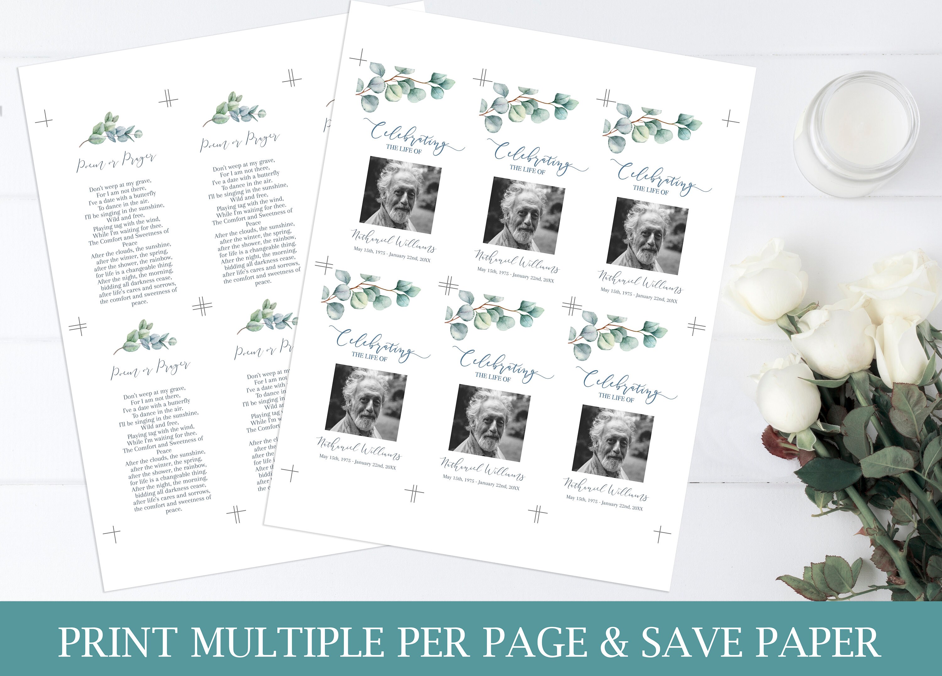 Greenery Funeral Prayer Cards | Funeral Keepsake | Eucalyptus ...