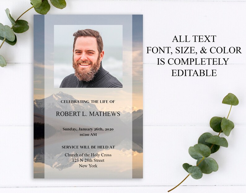 Funeral Invitation Card Mountain Lake Funeral Announcement | Etsy