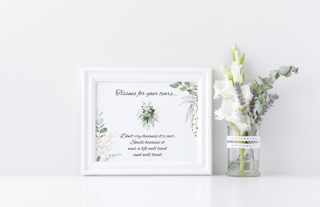 Tissues for Your Tears Sign for Funeral | Greenery & Gold Memorial Sign ...