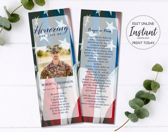 American Flag Military Funeral Bookmarks Veteran Funeral - Etsy