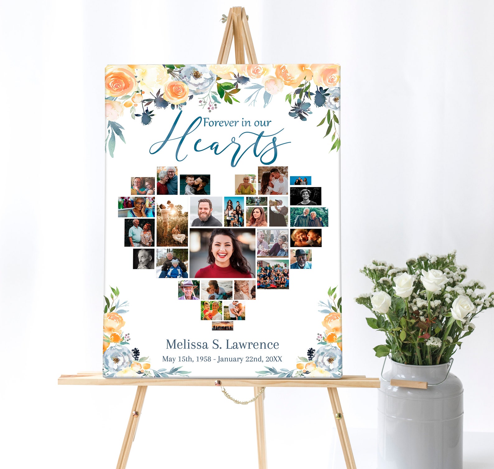 Yellow Roses Heart Collage Funeral Poster Memorial Poster - Etsy