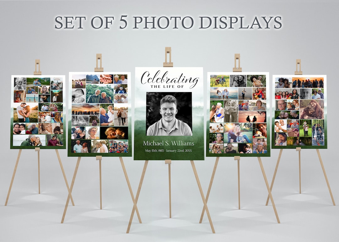 Funeral Collage Green Watercolor Poster Set of 5 | Memorial Poster for ...