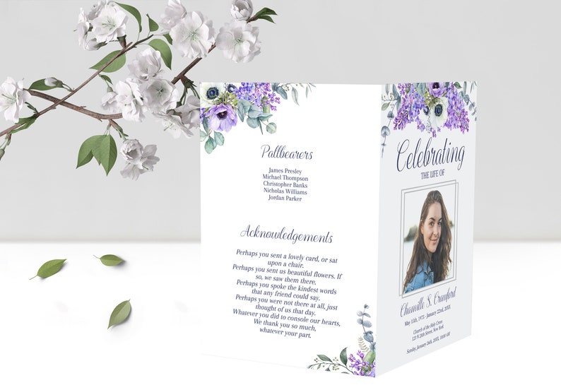 Purple Funeral Program Template for Woman Purple Flowers | Etsy