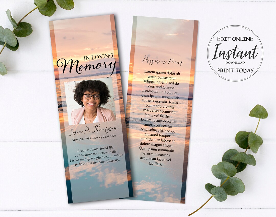 Sunset Funeral Bookmarks | Funeral Keepsake | Celebration of Life ...
