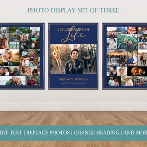 Blue and Gold Funeral Poster Photo Display | Memorial Poster for ...