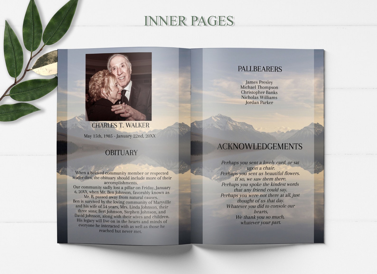 Mountain Lake Funeral Program Template for Man | Obituary Template to ...