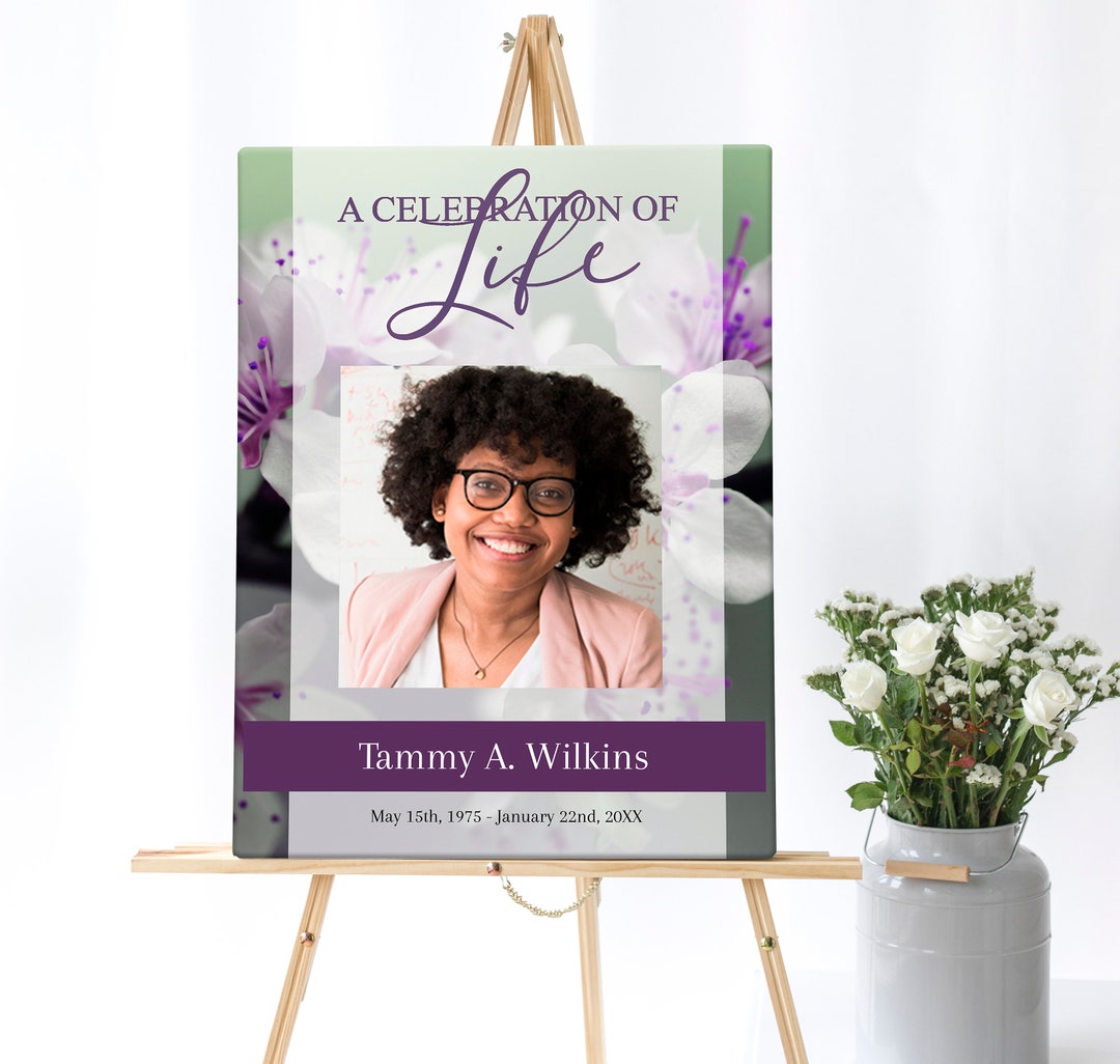 Purple Funeral Poster | Purple Floral Memorial Poster | Purple ...