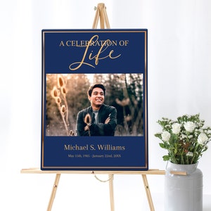 Blue and Gold Funeral Poster Photo Display | Memorial Poster for ...