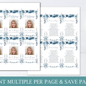 Blue Roses Funeral Prayer Cards | Funeral Keepsake | Blue Floral ...