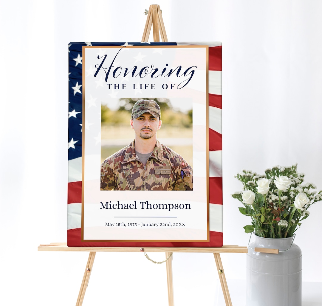 American Flag Funeral Welcome Sign | Military Funeral Poster Photo Sign ...