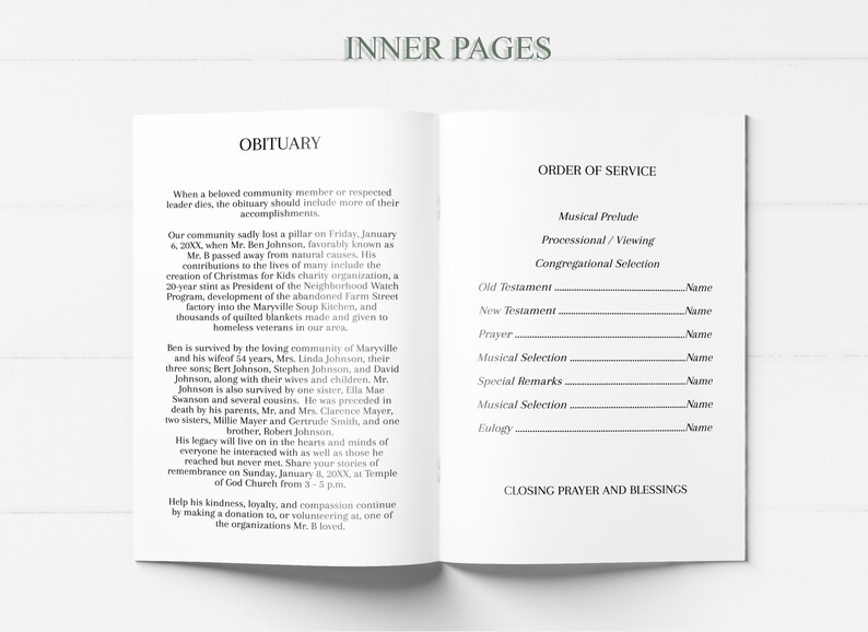 11 X 17 Inch Funeral Program Template Tabloid Funeral - Etsy