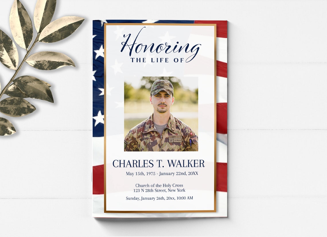 American Flag Funeral Program Template Military Funeral - Etsy