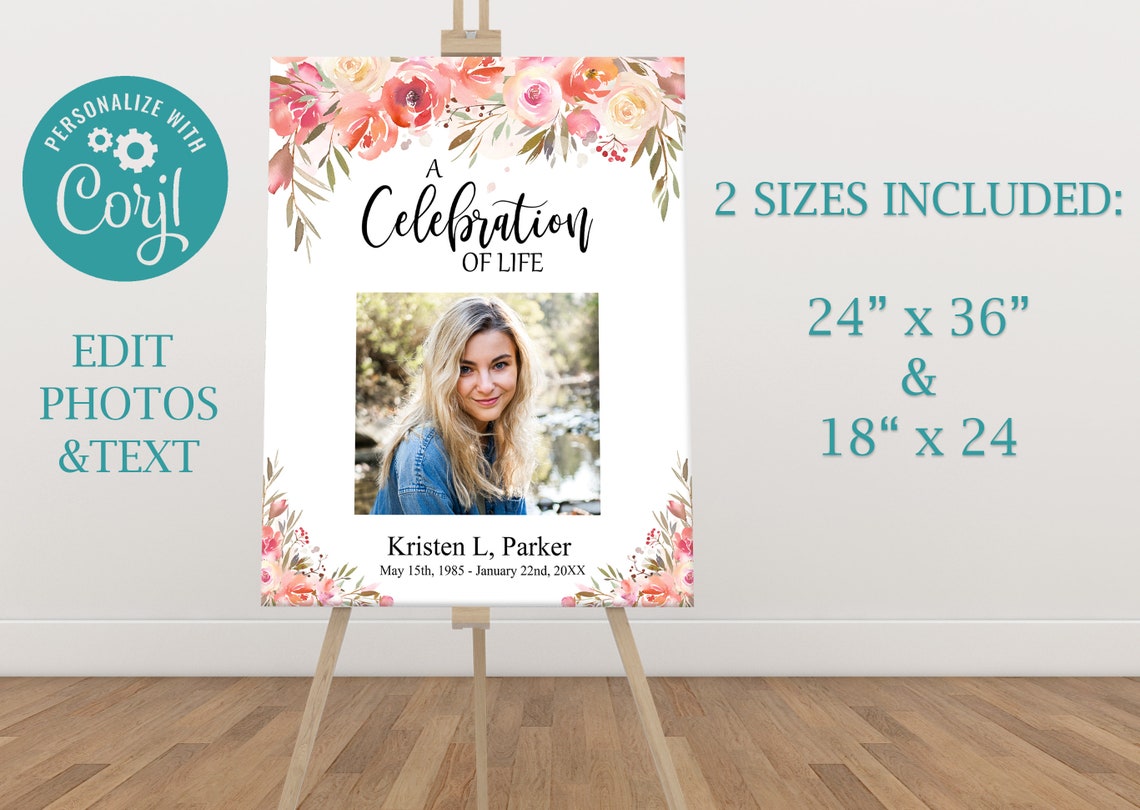 Pink Floral Funeral Poster Celebration of Life Sign | Etsy