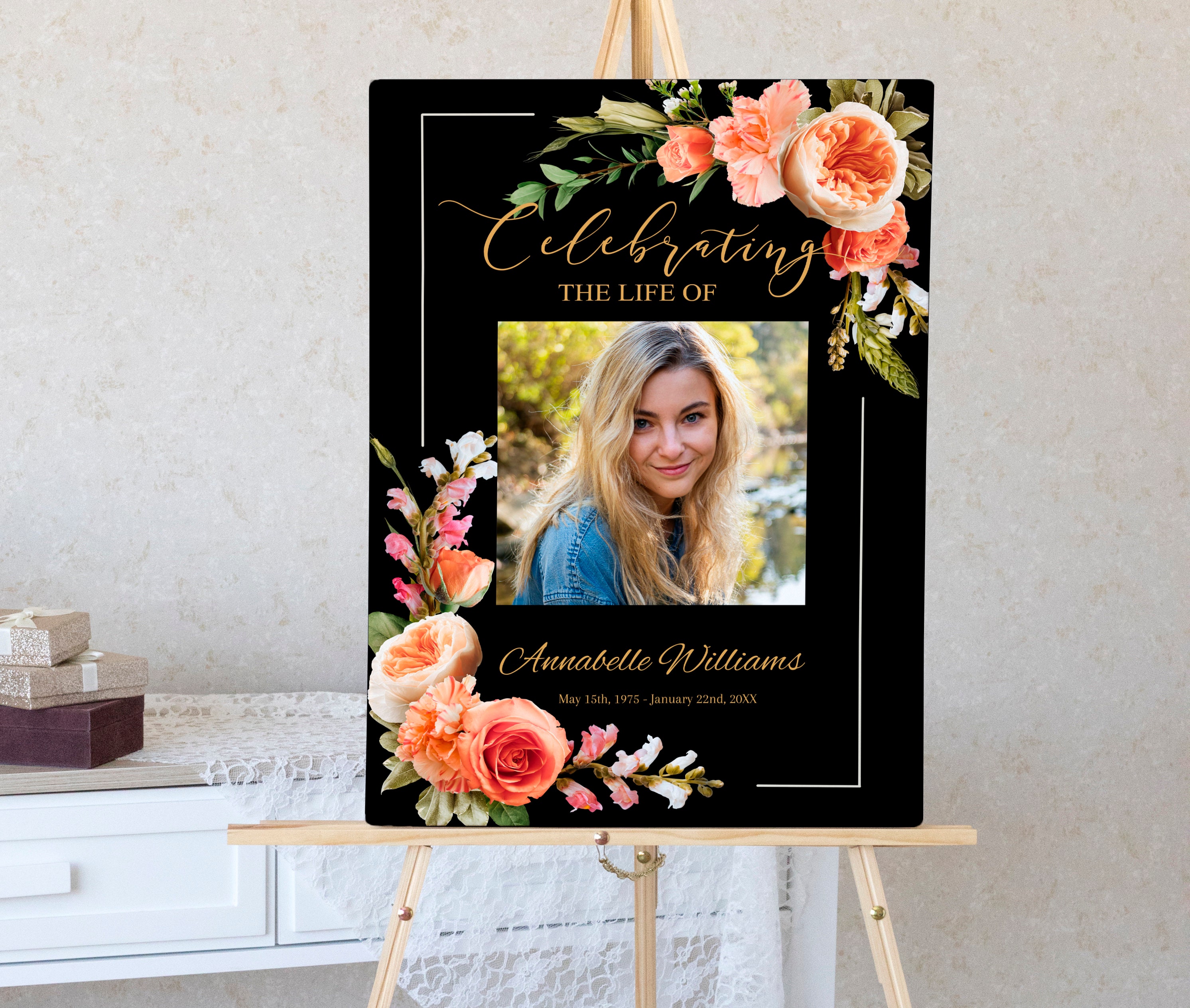 Elegant Funeral Poster | Funeral Welcome Sign Template | Floral ...