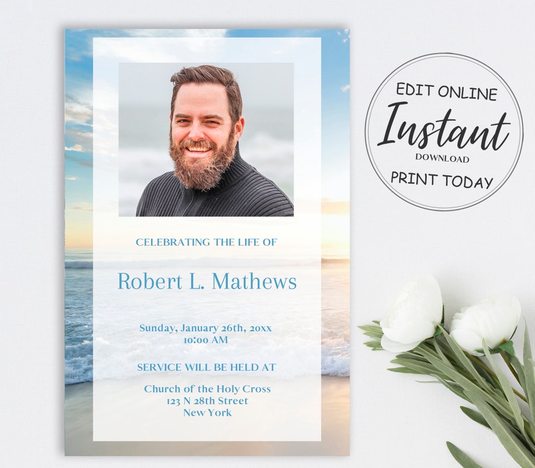 Blue Ocean Funeral Invitation Card | Funeral Announcement | Beach Lake ...