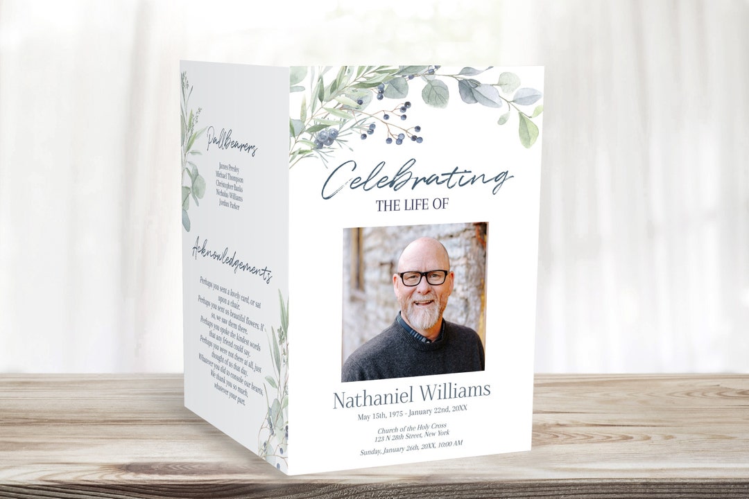 Editable Funeral Program Template for Man | Obituary Template ...