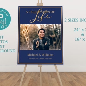 Blue and Gold Funeral Poster Photo Display | Memorial Poster for ...